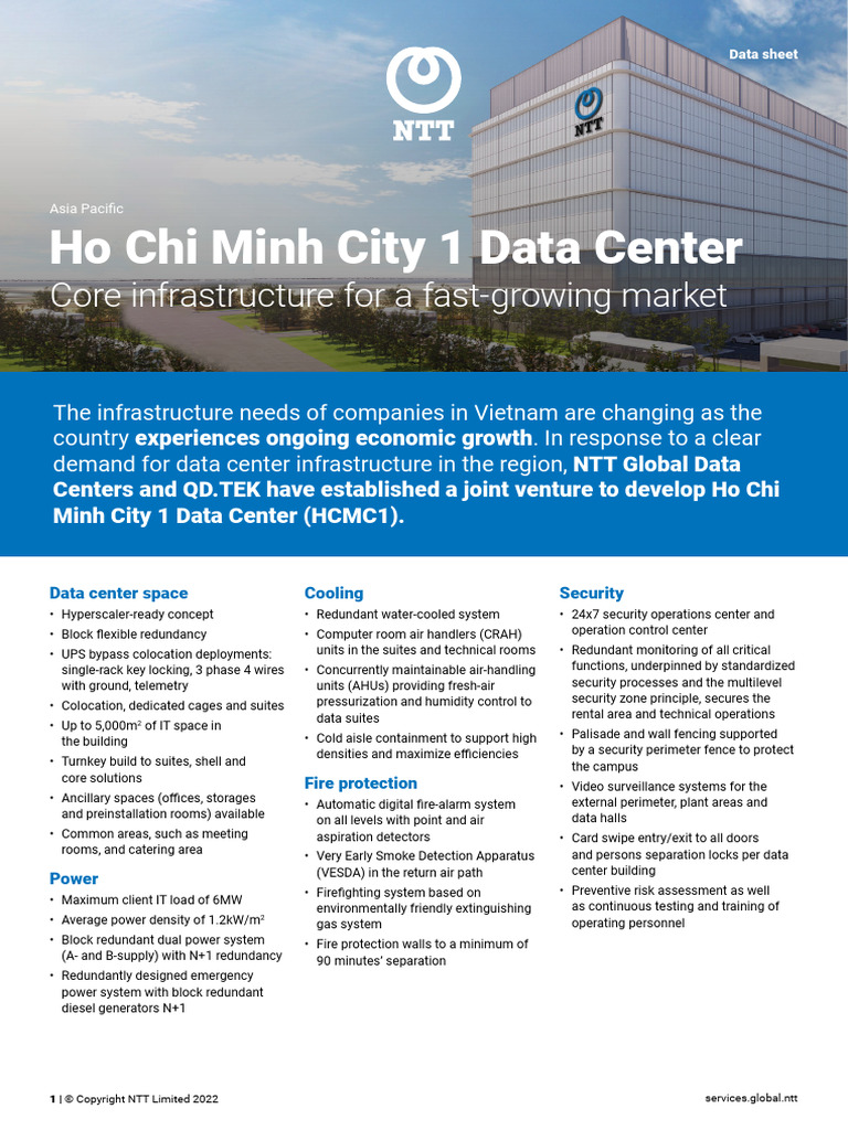 EU - GDC - Ho Chi Minh City 1 Data Center Datasheet Final | PDF | Data Center | Firefighting