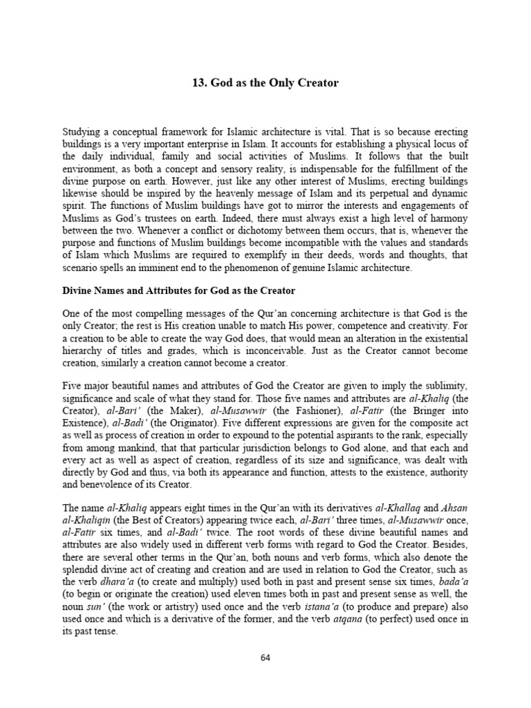 13 God As The Only Creator | PDF | God In Islam | Creator Deity