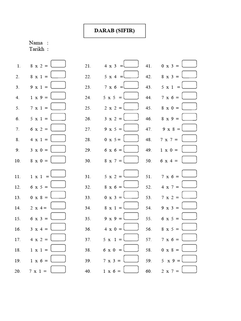 Lembaran Kerja-Darab (Sifir)6 | PDF