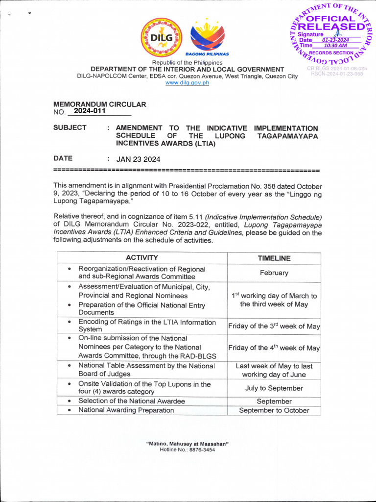 LTIA Implementation Schedule Update | PDF | Government