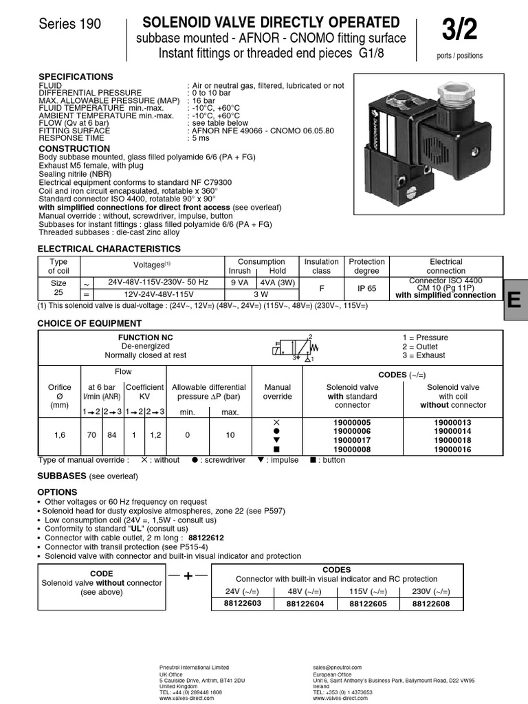 Series 190 Electrical Connector | PDF | Electrical Connector | Valve