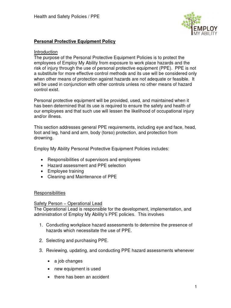 PPE-Policy | PDF | Personal Protective Equipment | Occupational Safety ...