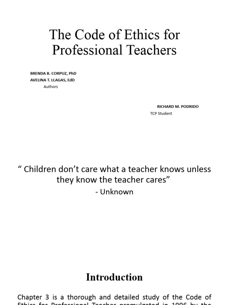 The Code of Ethics For Professional Teachers | Download Free PDF | Teachers | Preschool