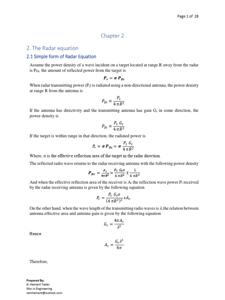 Radar Equation Fundamentals | PDF | Signal To Noise Ratio | Horizon