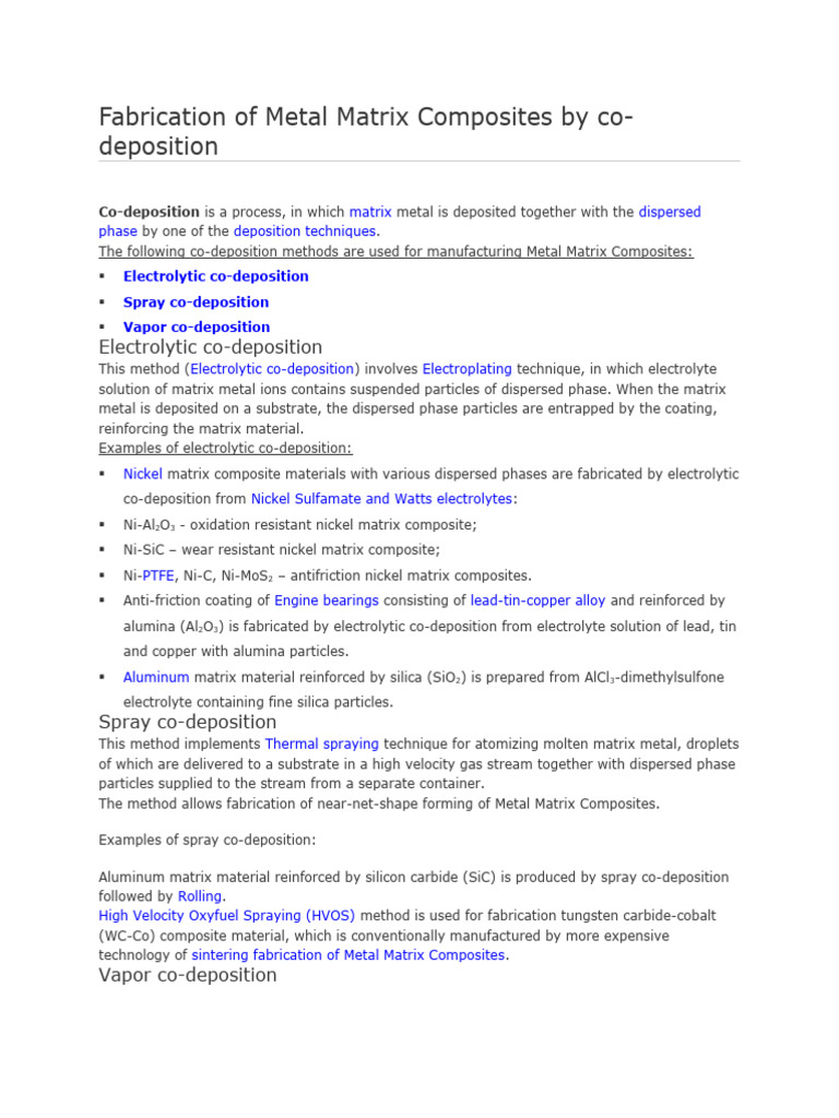Metal Matrix Composites Co-Deposition Methods | PDF | Composite ...