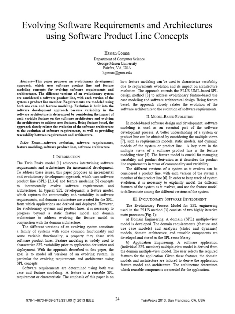 Evolving Software Requirements and Architectures Using Software Product ... Evolving Software Requirements and Architectures Using Software Product ...