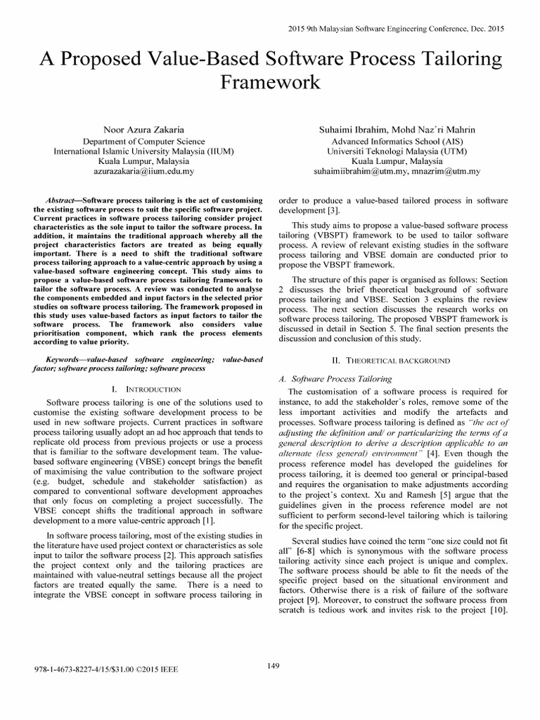 A Proposed Value-Based Software Process Tailoring Framework | PDF | Software Development Process ...