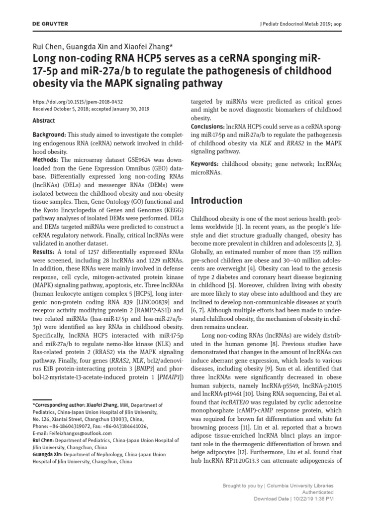 Long Non-Coding RNA HCP5 Serves As A ceRNA Sponging Mir17-5p and Mir-27a B To Regulate The ...
