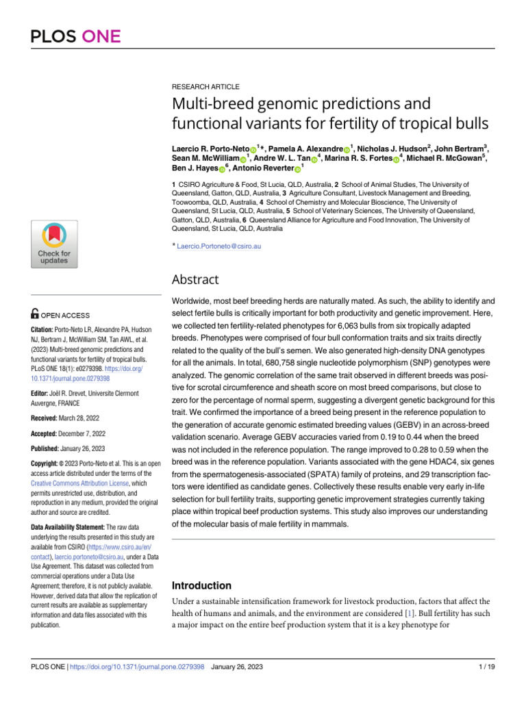 Multi Breed Genomic Predictions And Functional Variants For Fertility Of Tropical Bulls Pdf