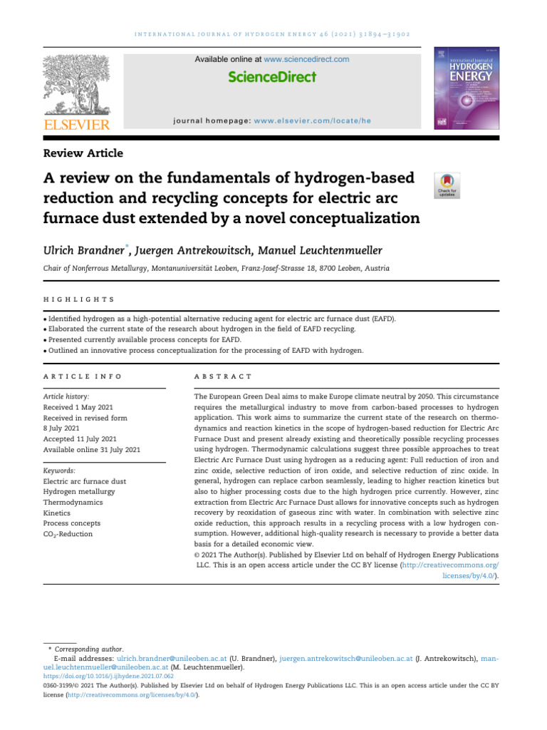 A Review On The Fundamentals of Hydrogen Based Reduction 2021 ...