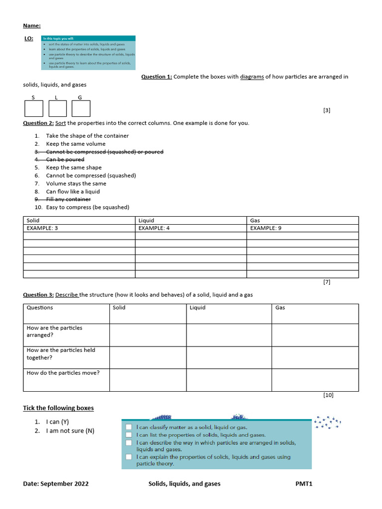 Gr6 - PMT 1 - Solids, Liquids and Gases | PDF | Science & Mathematics