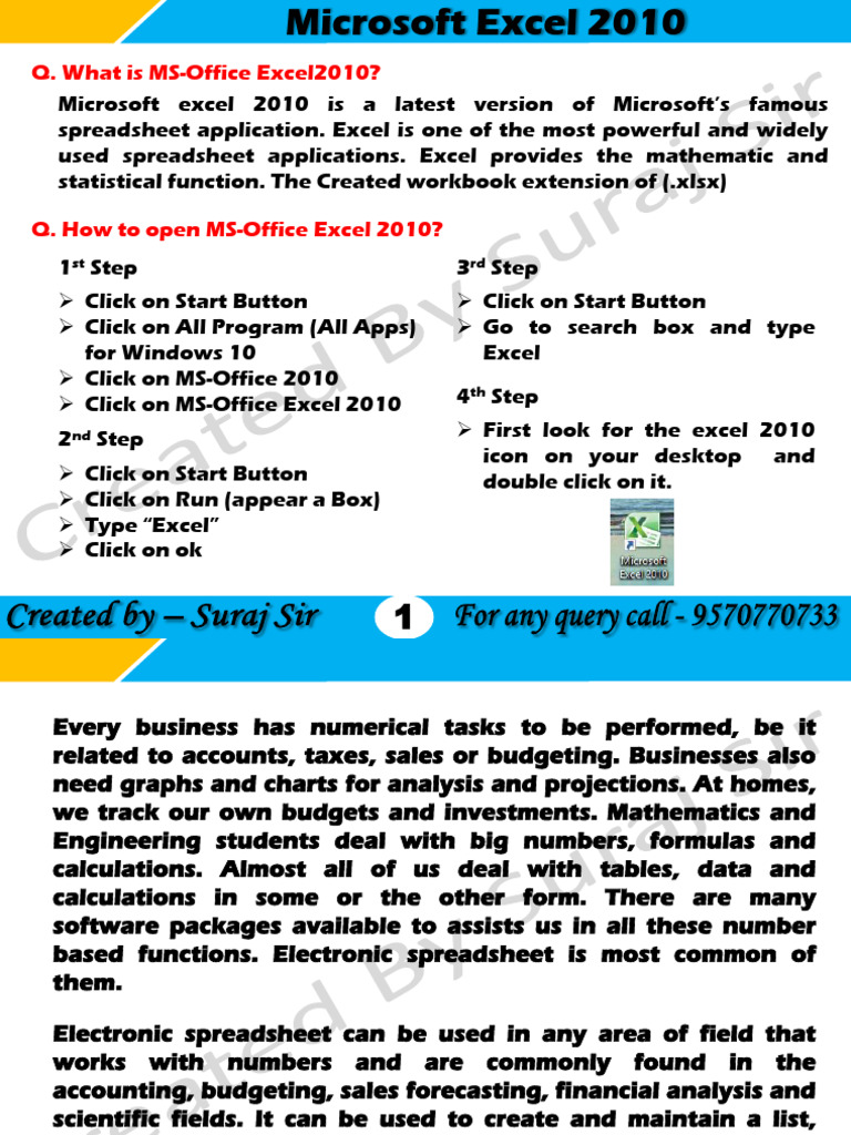 Introduction of Excel 2010 Old Student-1 | PDF | Microsoft Excel ...