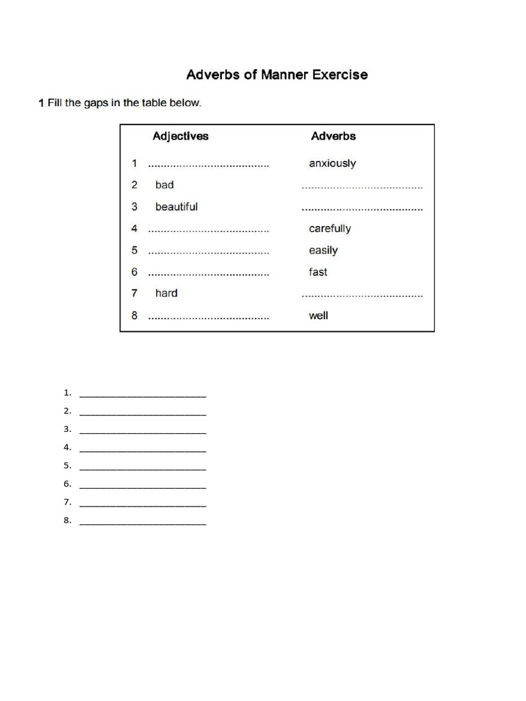 Adverb of Manner Daily Exercises | PDF | Adverb | Linguistic Typology
