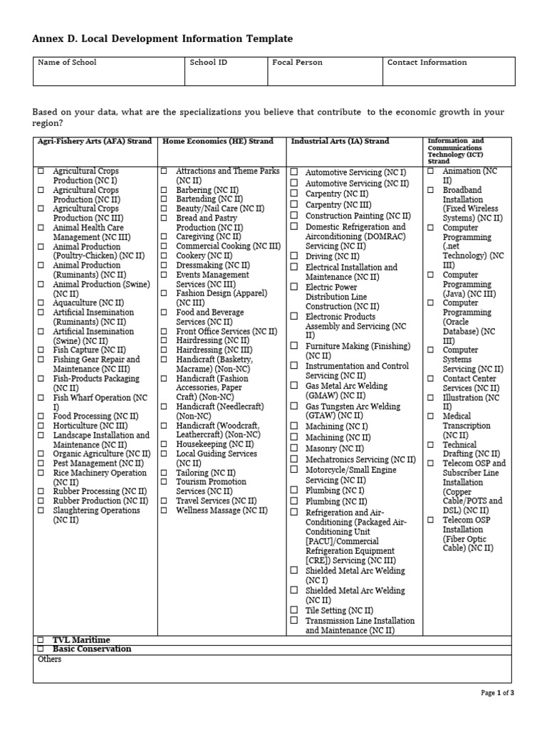Annex D. Local Development Information Template | PDF | Welding ...