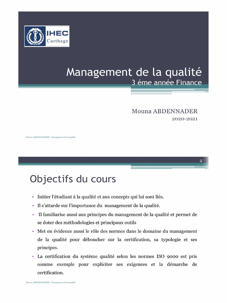 Chap 1 Et 2 Version PDF Management de La Qualité IHEC-1 | PDF