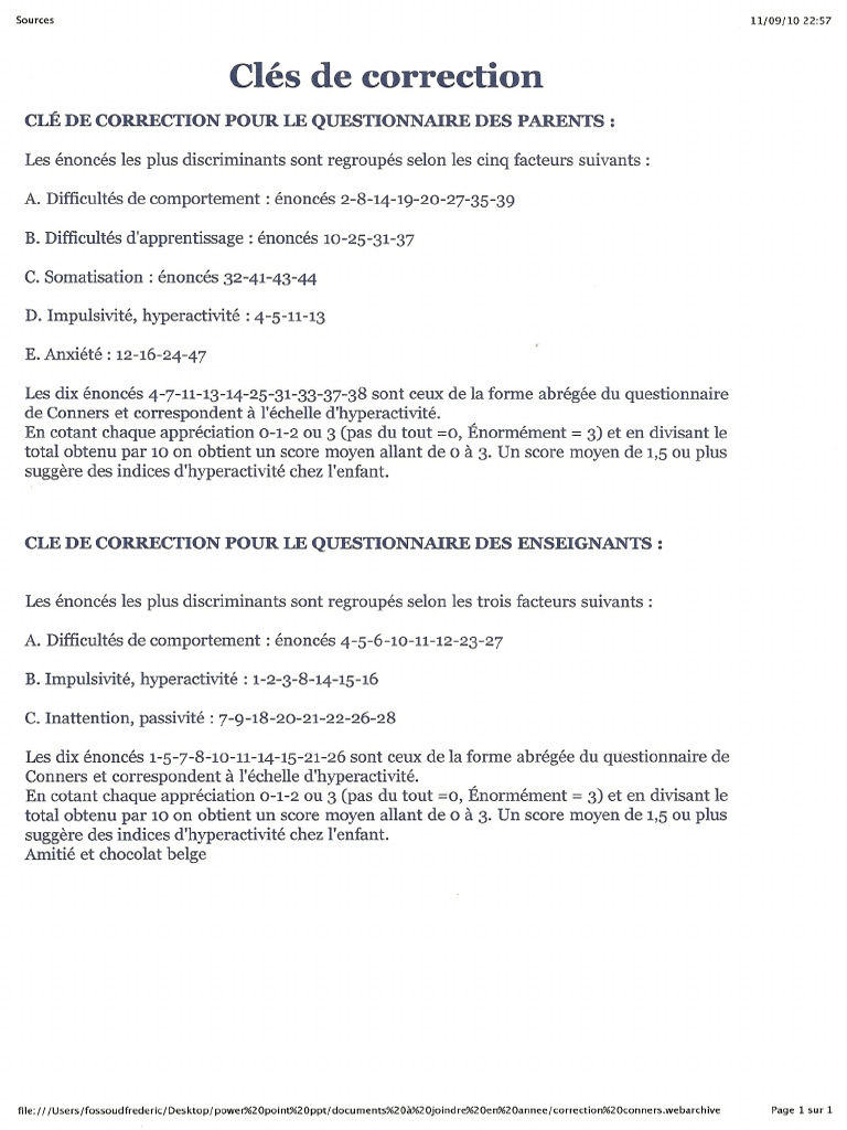 Cotation Conners | PDF