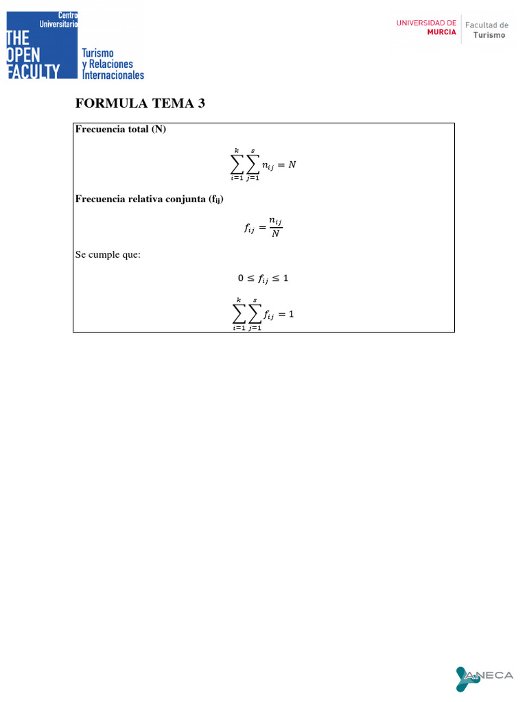 Formula Tema 3 | Descargar gratis PDF | Estadísticas | Análisis estadístico