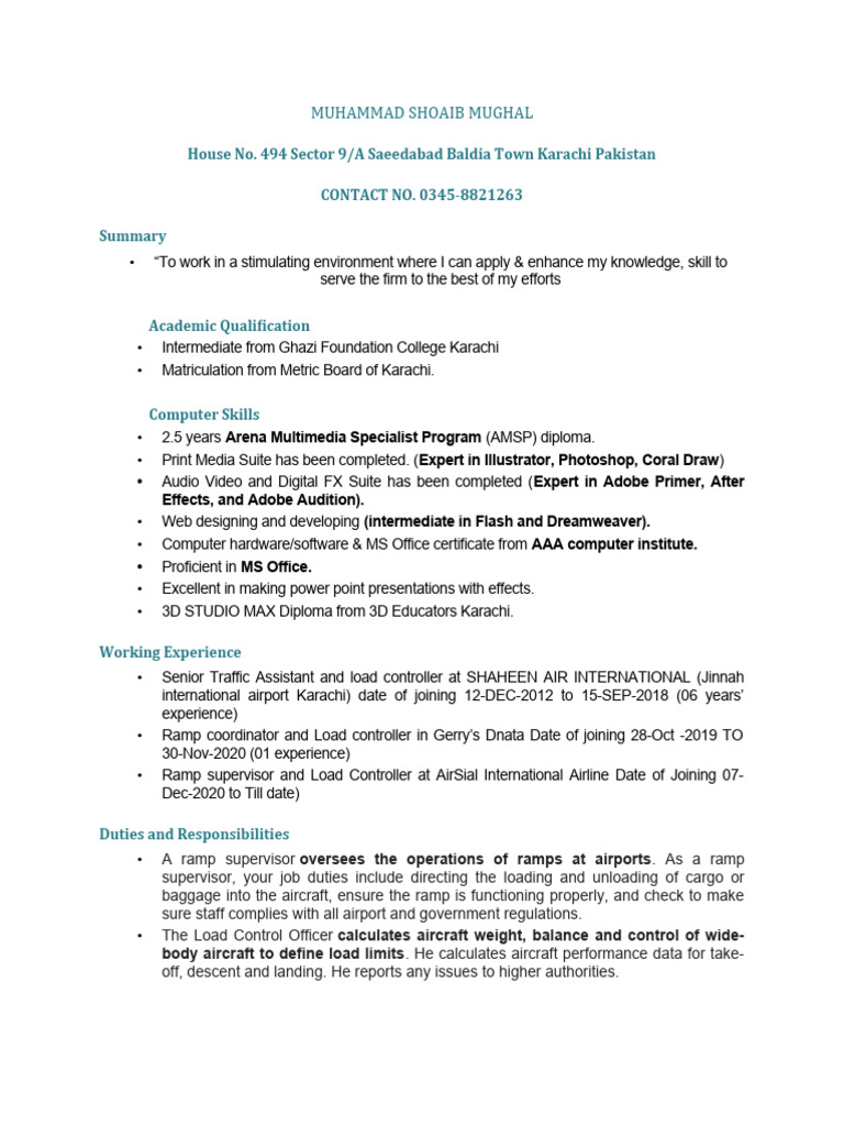 M Shoaib CV | Download Free PDF | Airport | Aviation
