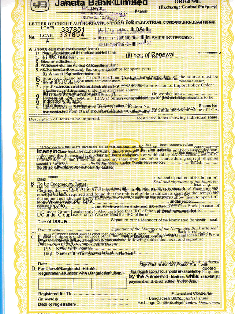 LCA Form for Industrial Import Approval | PDF | Money | Economies