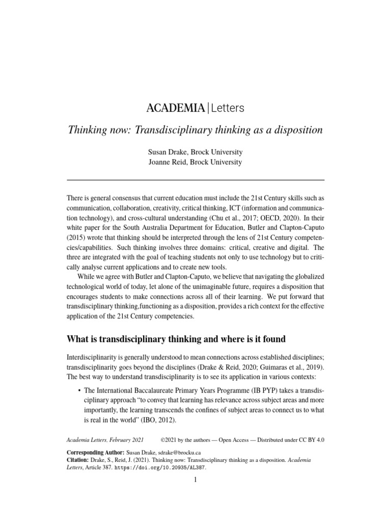 Thinking Now Transdisciplinary Thinking | PDF | Thought | Cognition