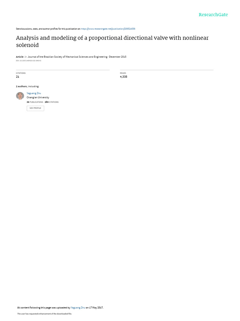 Analysis And Modeling Of A Proportional Directional Valve With Nonlinear Solenoid Pdf