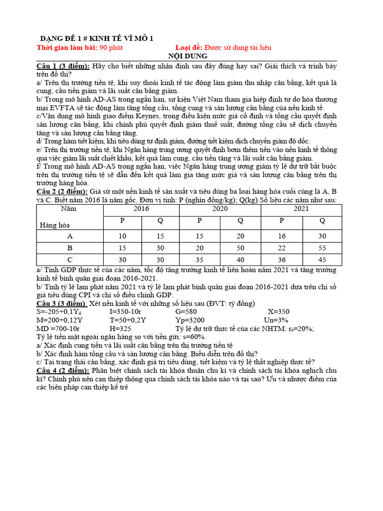 1 de Thi 1 Kinh Te VI Mo 1 | PDF