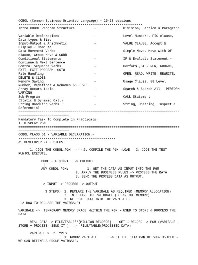 2) COBOL Class 01 - Variable Declaration | PDF | Computer Program | Programming