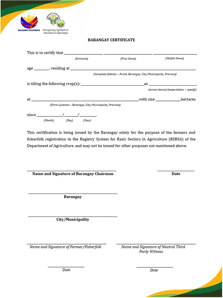 Brgy Cert A4 | PDF