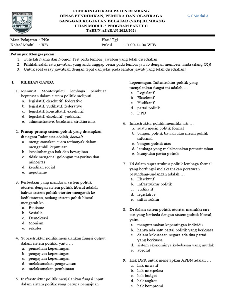 UJIAN MODUL 3 PKN KPC | PDF | Politik | Sejarah
