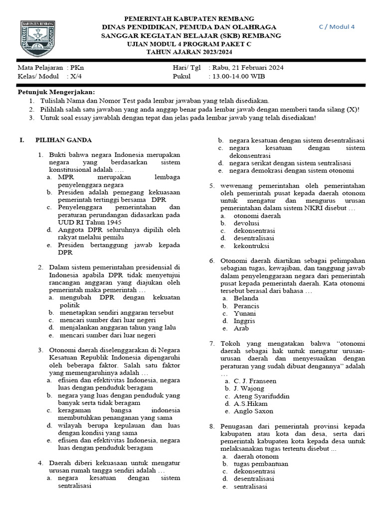 UJIAN MODUL 4 PKN KPC | PDF