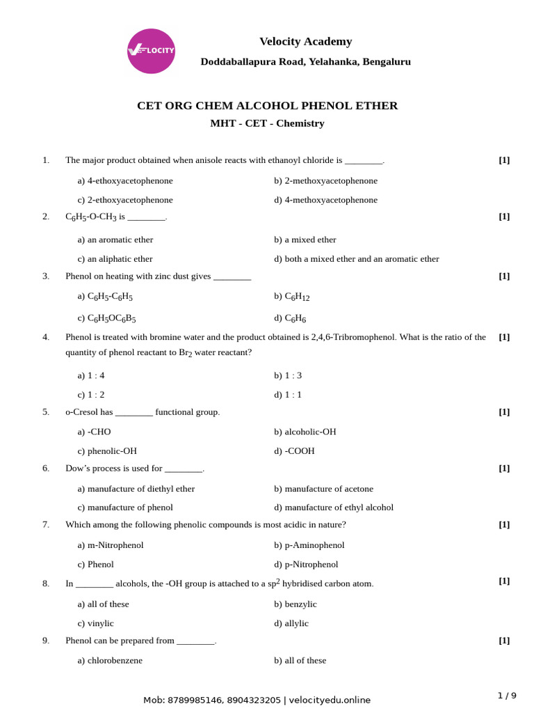 CET Org Chem Alcohol Phenol Ether | PDF | Ether | Ester
