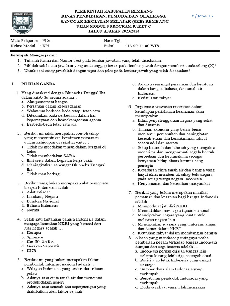 UJIAN MODUL 5 PKN KPC | PDF