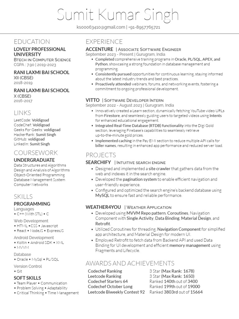 Sumit Kumar Singh: Software Engineer Profile | PDF | Databases | My Sql