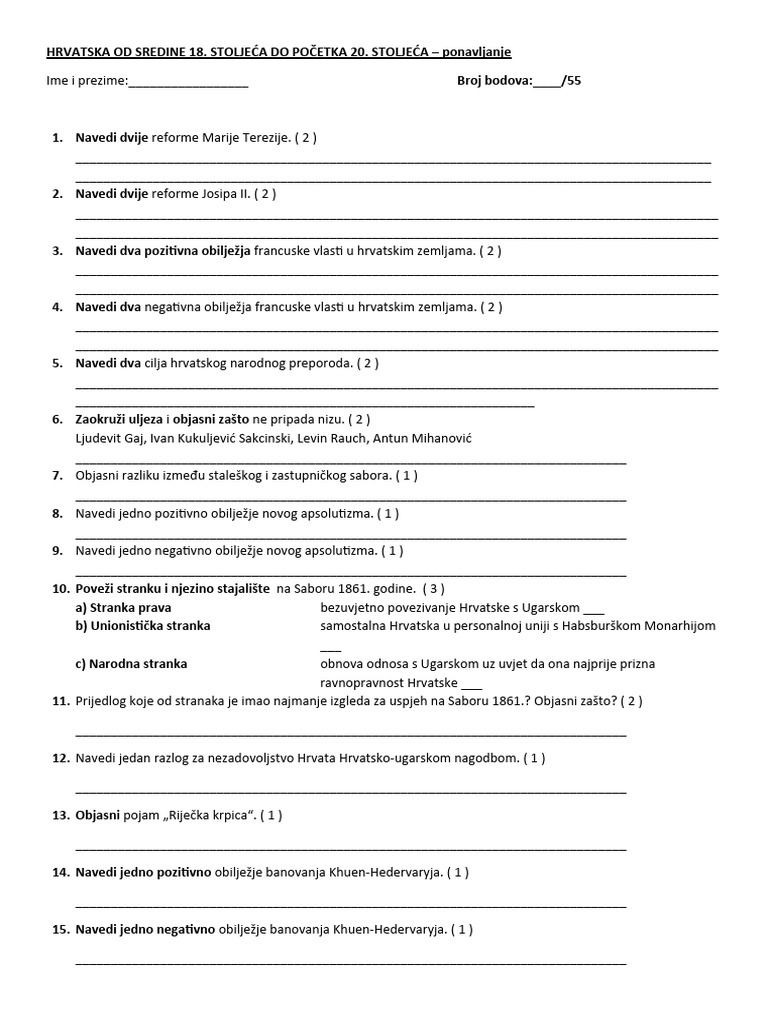 HRVATSKA OD SREDINE 18 Do Kraja 19 Stoljeca | PDF
