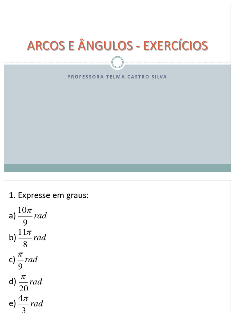 Arcos e Angulos PPSX | PDF | Ângulo | Curva