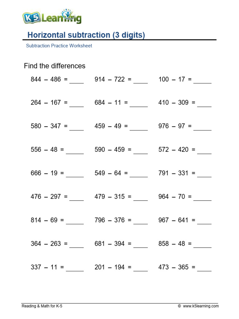 3digit Subtraction1 | PDF