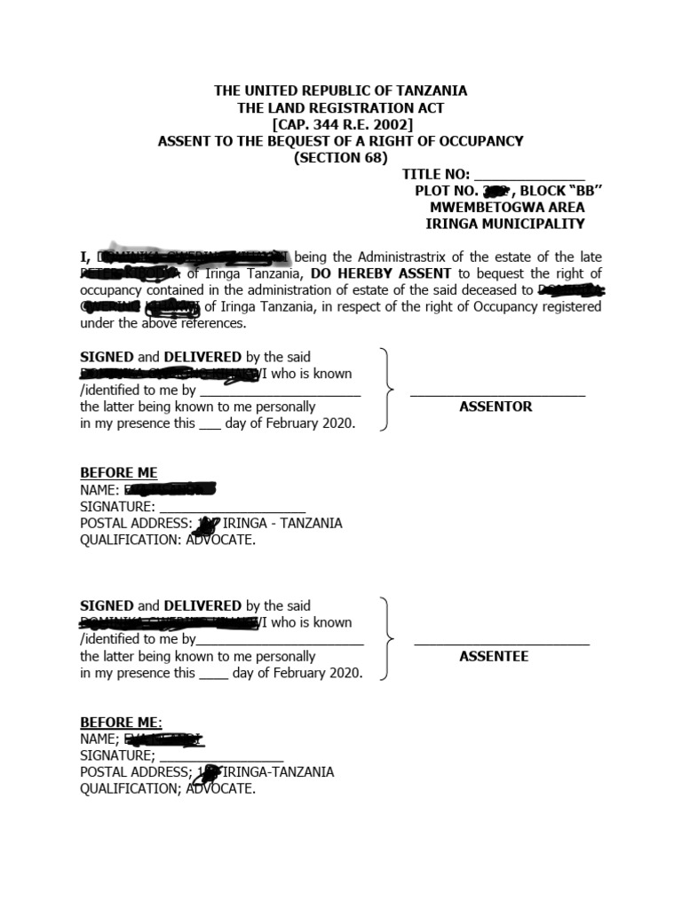 Assent to Bequest of Occupancy Right | PDF | Property Law | Private Law