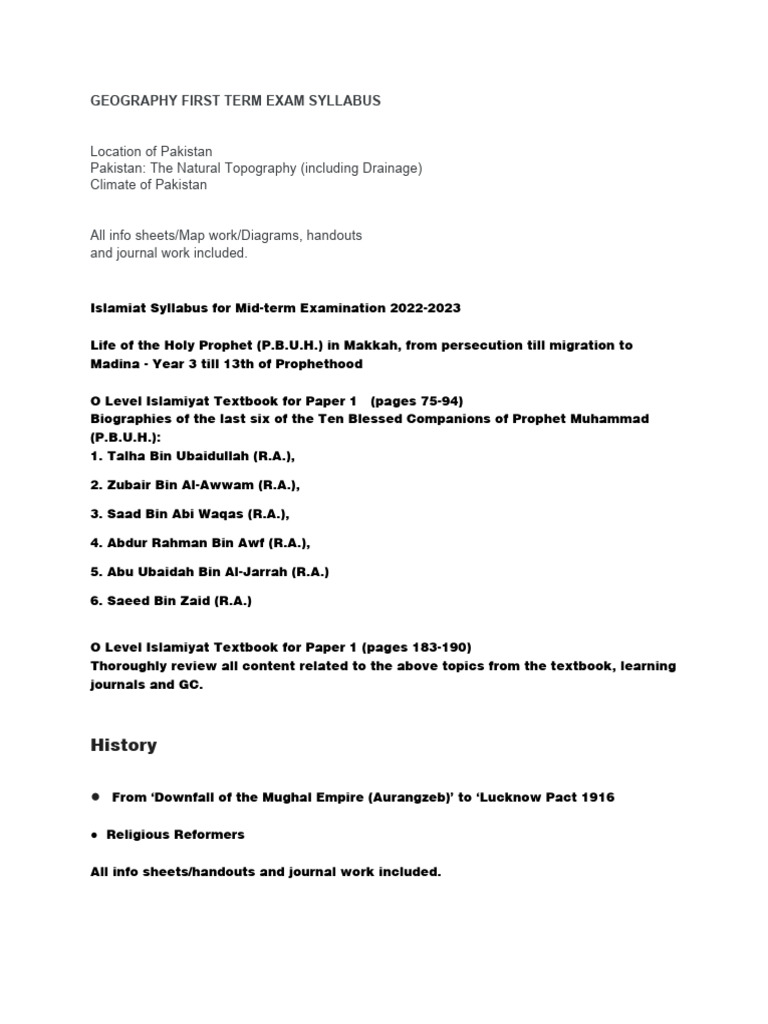 1st Term Exam Syllabus | PDF | Equations | Algebra