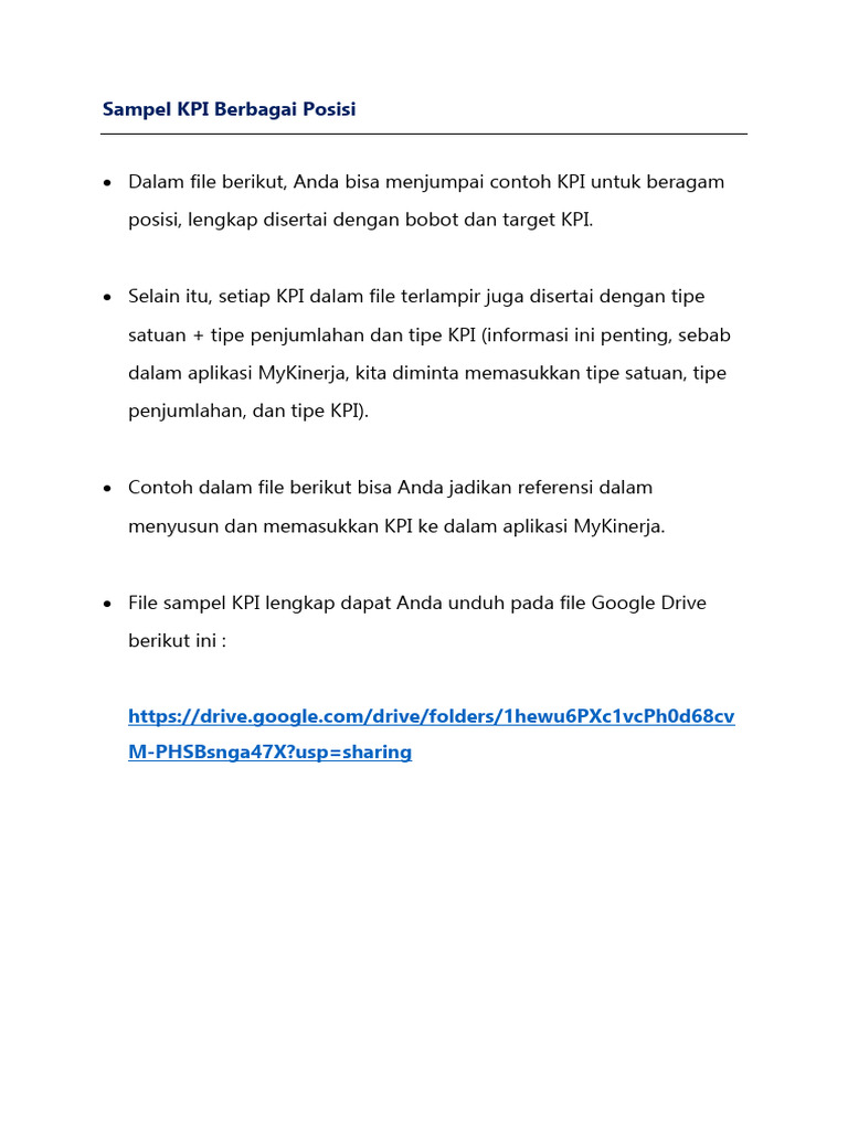 Contoh KPI untuk Berbagai Posisi | PDF
