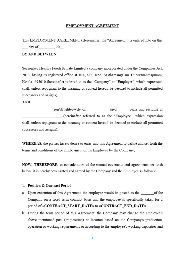 Fixed Term Contract Employment Agreement | PDF | Trade Secret | Employment