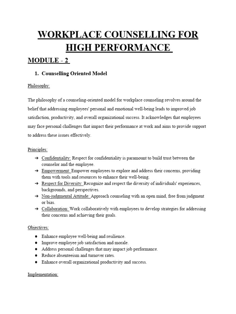 WORKPLACE COUNSELLING Mod. 2 | PDF | Psychotherapy | Mentorship