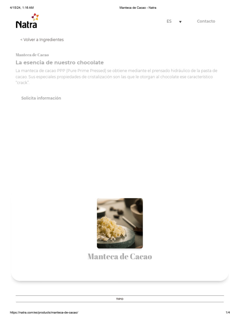 Manteca de Cacao - Natra | PDF | Industria del chocolate | Chocolate