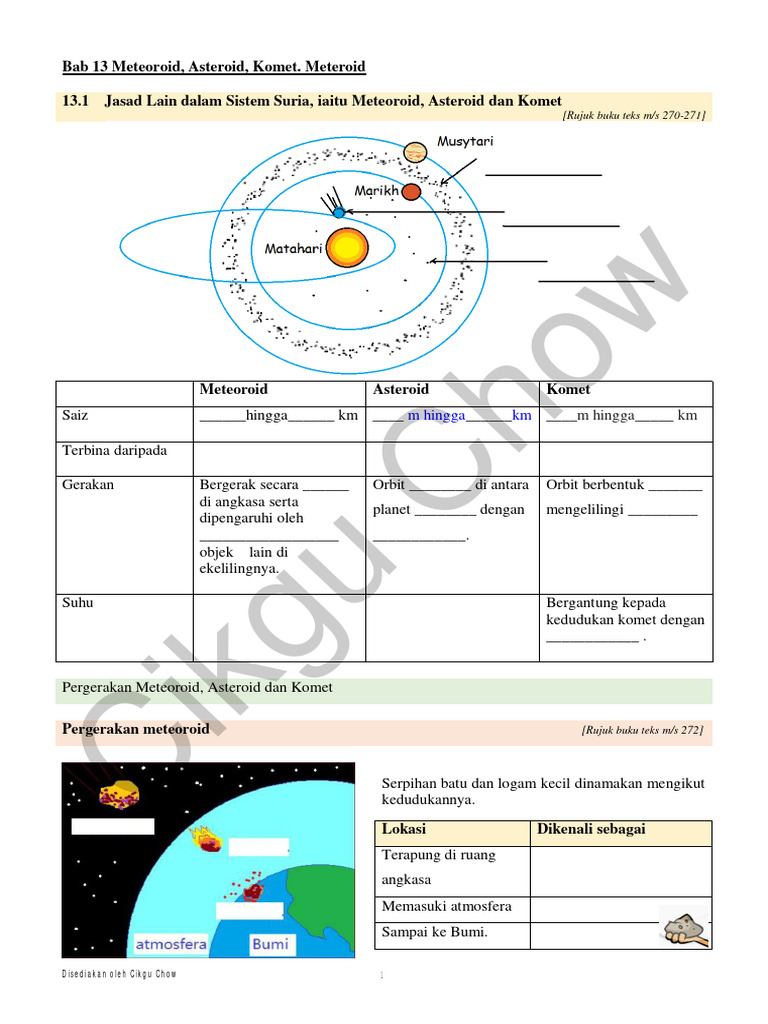 Modul Bab 13 Bab 13 Meteoroid, Asteroid, Komet - Murid | PDF