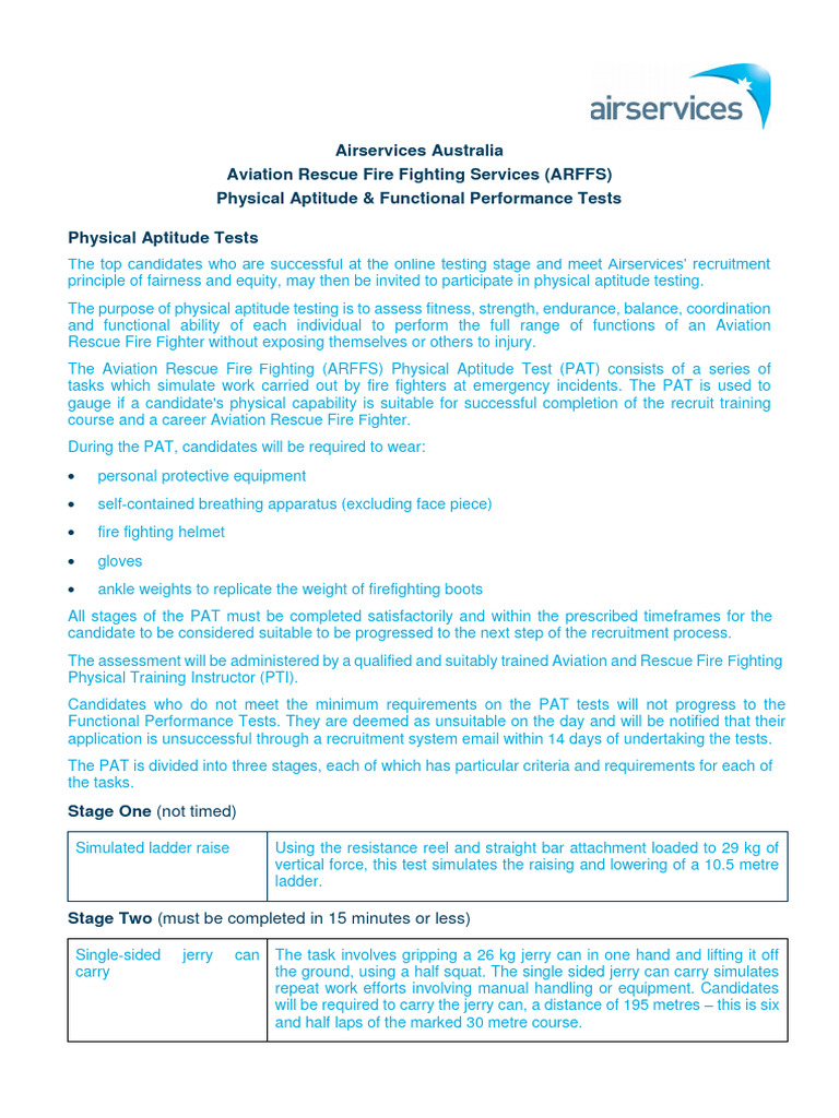 ARFFS Physical Aptitude Testing Guide | PDF | Firefighter | Firefighting