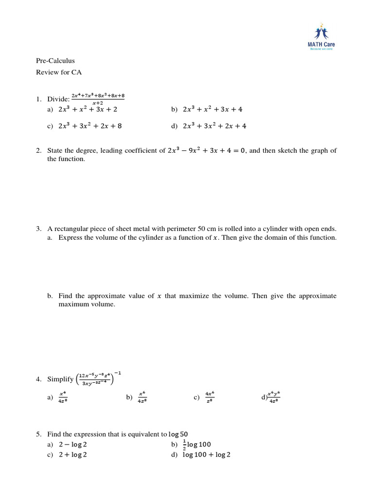 Pre Calculus Review All | Download Free PDF | Logarithm | Function ...