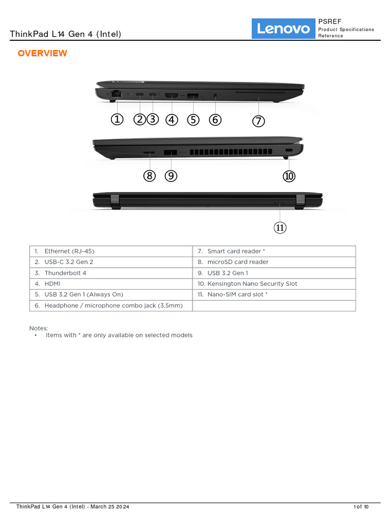 ThinkPad L14 Gen 4 Intel Spec | PDF | Usb | Computer Hardware