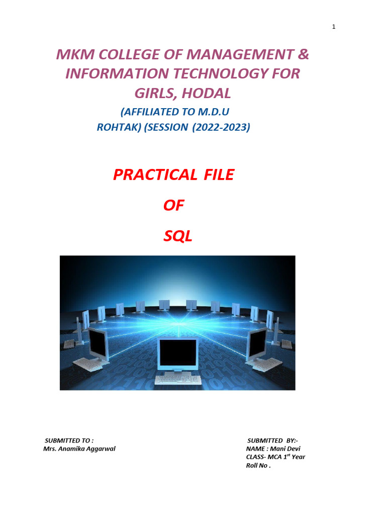 Practical File OF SQL: MKM College of Management & Information Technology For Girls, Hodal | PDF ...