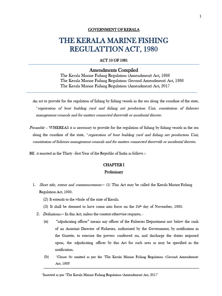 Kerala Fishermen Marine Fishing Act | Download Free PDF | Fisheries ...