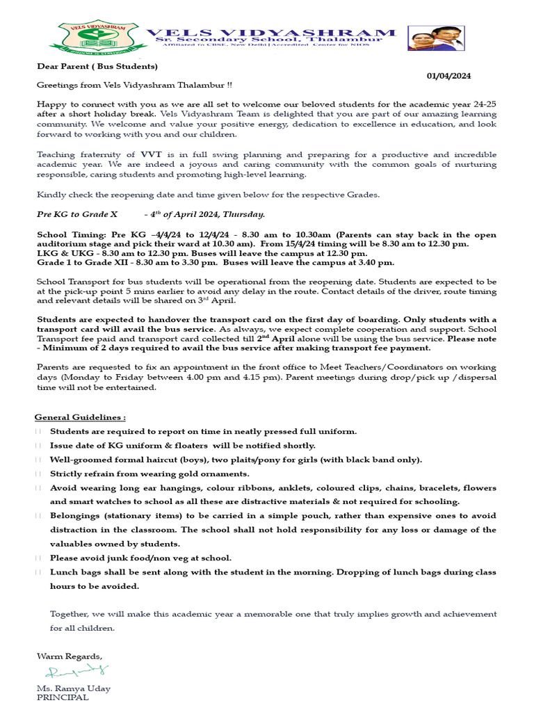 Bus Students Circular 2024-25 | PDF