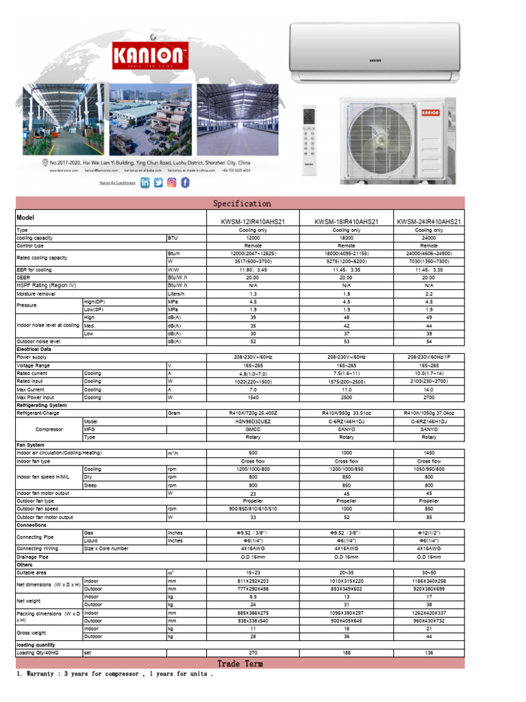 KWSM Cooling Unit Specifications | PDF | Manufactured Goods ...